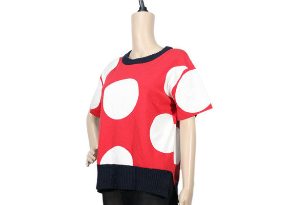 Short Sleeve Womens Oversized Knit Red Crew Neck White Black Cotton Sweaters