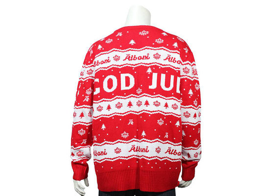 Men Crew Neck Best Christmas Sweater Red And White Letter Crossword In Acrylic