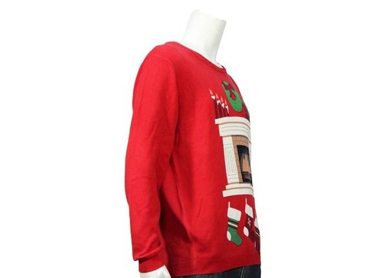 Mens Red Round Neck 12 Gauge Christmas Sweater With Fireplace Patterns For Adult