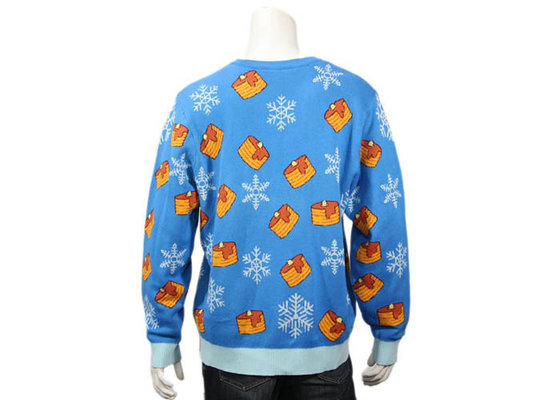 Men's Long Sleeve Christmas Sweater With Candle And Snowflake Patterns In Blue