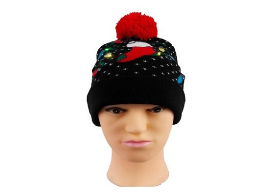 Cozy Knit Black Warm Winter Accessories LED Light Jacquard Soft Xmas Beanie Hat