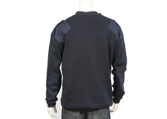Cotton V Neck Plain Knitted Pullover Military Uniform Sweater Anti - Pilling Navy Color