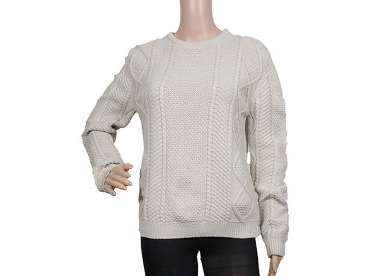 White Cable Round Neck Women Sweater Pure Cotton Thick 9 Gauge Knitted For Winter