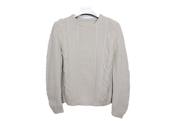 White Cable Round Neck Women Sweater Pure Cotton Thick 9 Gauge Knitted For Winter