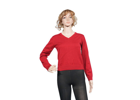 Red Color Acrylic Girl School Uniform Sweater OEM Design For Spring