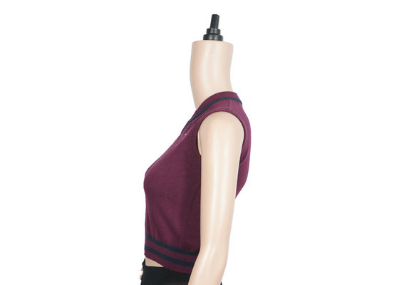 Purple Color Sleeveless Vest School Uniform Sweaters Striped Hem 12 Gauge