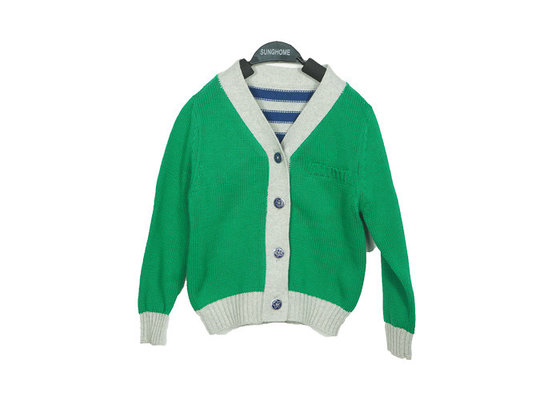 Baby Girl Green Kids Knit Sweater Soft Acrylic V Collar With Button For Spring