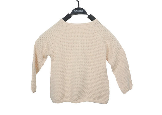 Autumn White Round Neck Kids Cardigan Sweater With Button For Girls In 12 Gauge