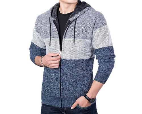 Winter Color Matching Hooded Zipper Cozy Knit Sweater