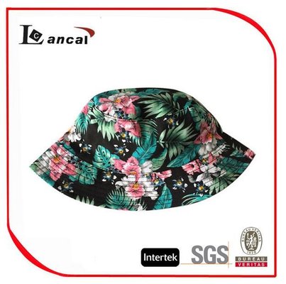 100% Cotton Hawaii Printed Bucket Hat With Drawstring , Ladies Floral Bucket Hat