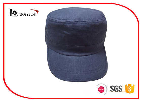 100% Linen Navy Baseball Caps Hats , Adjustable Velcro Trucker Cap
