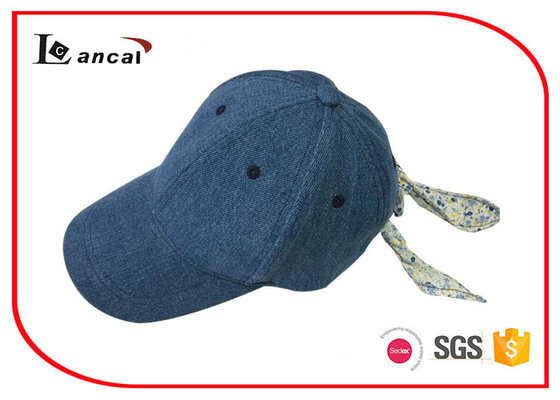 Girls Denim Baseball Caps Hats 52cm Head Circ With Printed Tie Back