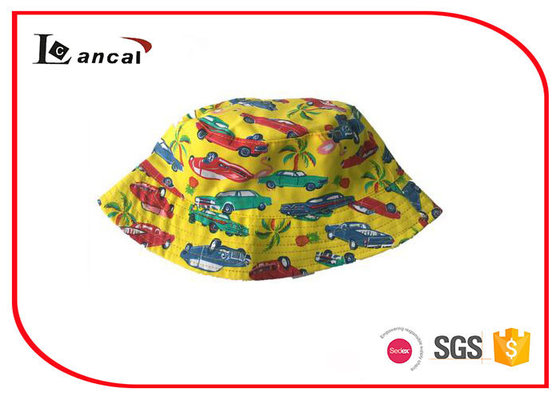 Car Pattern Printed Bucket Hat Reversible Yellow Sports Bucket Fisherman Hat