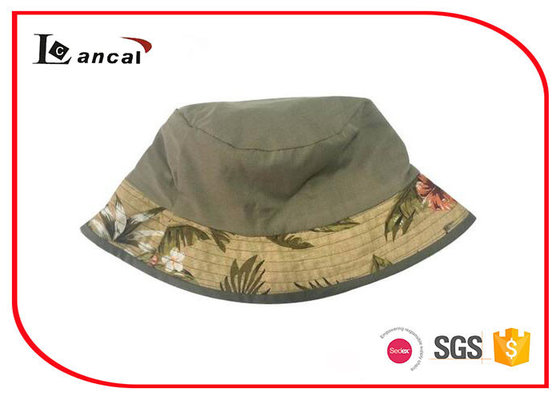 Custom Mens Printed Bucket Hat , Ripstop Khaki Fisherman Hat With Metal Eyelet