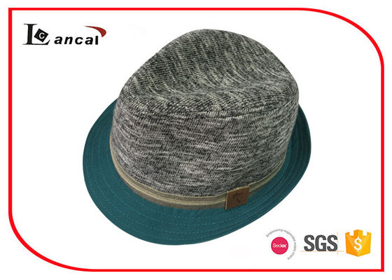 Canvas Brim Knitted Ladies Trilby Hats With Hatband And Leather Logo