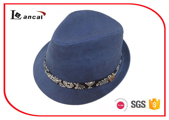 Navy Canvasladies Summer Trilby Hats , Custom Logo Trilby Style Hat