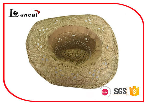 Wooden Decorative Band Wide Brim Straw Cowboy Hats ,  Straw Floppy Hat