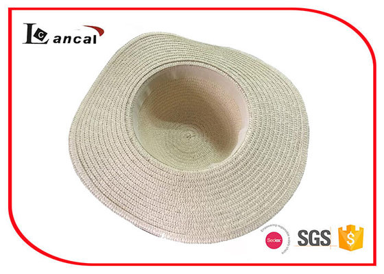 Floral Ribbon Womens Straw Fedora Hat , Wide Brim Floppy Straw Hat
