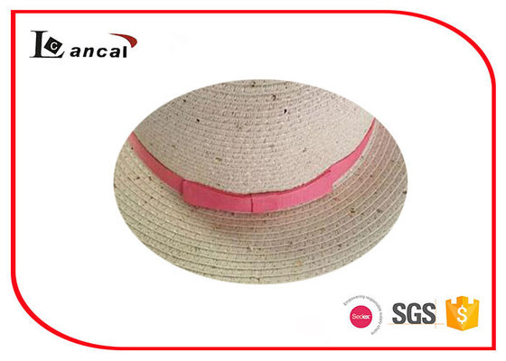 Sequined Ladies Crushable Wide Brimmed Straw Hat With Pink Bowknot Ribbed Band