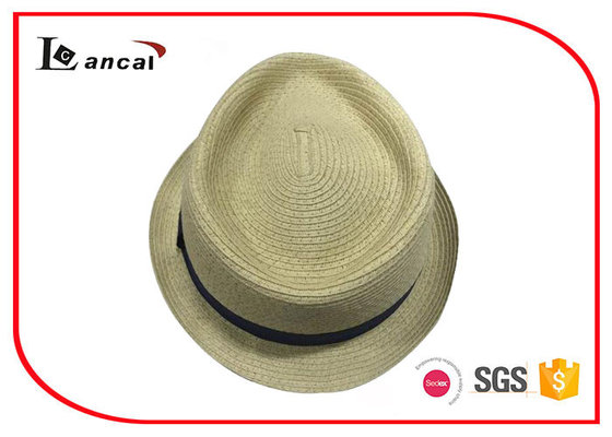 Black Ribbed Band Wide Brimmed Straw Hat For Women , Packable Straw Sun Hat