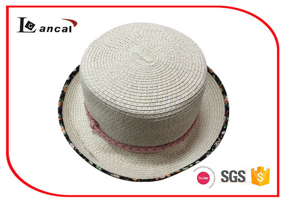 Pink Ribbon Wide Brim Straw Hats For Women , Wide Brim Straw Sun Hat