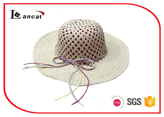 Girls Wide Brim Floppy Straw Hat  With Rose Red Cotton Lining And Paper String