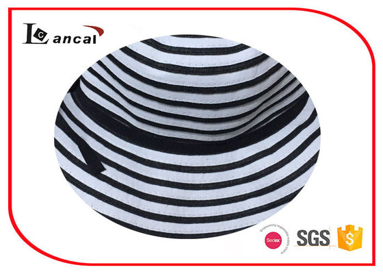 Foldable Ladies Wide Brimmed Straw Hat Contract Color With Black Ribbon