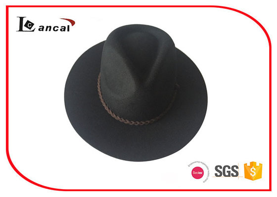 Classic Black Crushable Felt Hat Dark Brown Braid Ribbon Trim Felt Cowboy Hats For Men