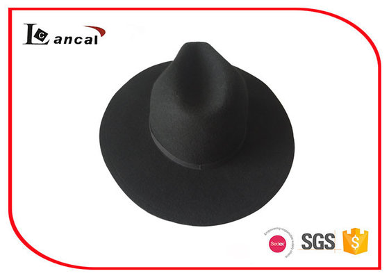 Common Black Ribbed Band Wool Felt Hat Round Girl Felt Hunting Hat