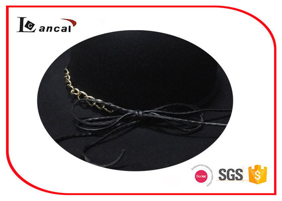 Packable Wool Felt Hat Metal Chain And Hide Rope , Floppy Hats For Summer