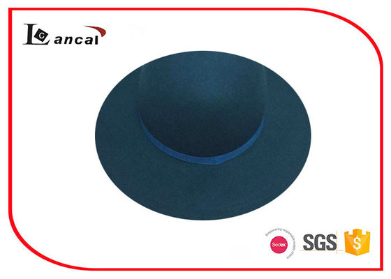 Peacock Blue Round Felt Hat Ribbed Band Trim Fur Felt Fedora Hats