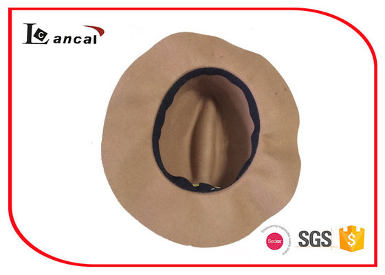 Beige Ladies Waterproofing Wool Felt Hat With Leather Belt Trim / Black Sweatband