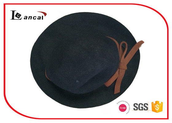 Cyan Bowknot Trim Floppy Felt Hat , Ladies Crushable Felt Cowboy Hats