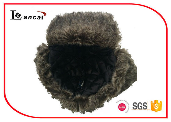 Brown Mens Winter Fur Hats With Ear Flaps , Satin Lined Trapper Cap