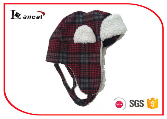 Outside Wool Trapper Hat With Satin Lining , Waterproof Trapper Hats For Men