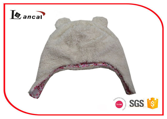 Cat Shape Berber Fleece Ladies Trapper Hat With Floral Print Cotton Lining