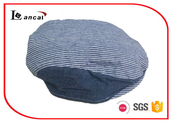 Elastic Adjustable Flat Caps For Kids , Navy And White Flat Cabbie Hat
