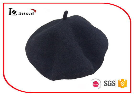 Simple Style Black Knit Beret Hat , Adults 100% Wool Crochet Beret Hat