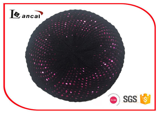 Black Hollow Crochet Beret Hat