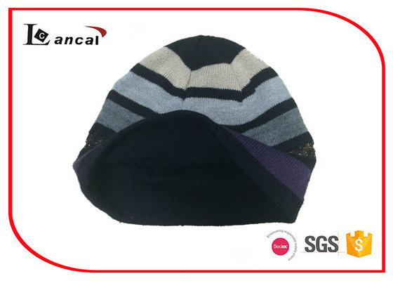 Ladies Stripe Warm Knit Hats Gold Lurex Multi Color Men Knit Cap