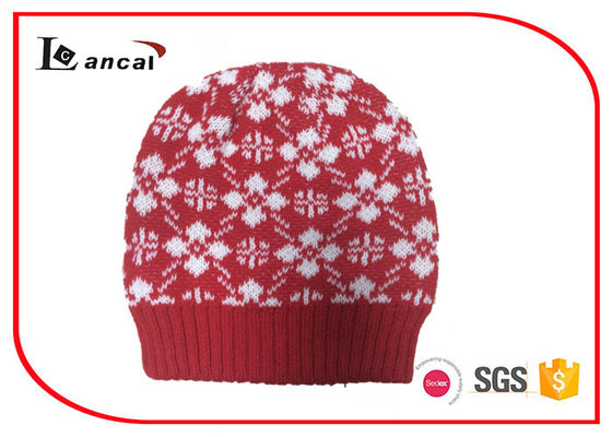 Snowflake Chunky Winter Knit Hats Rib Edge Red Knit Cap With Bill