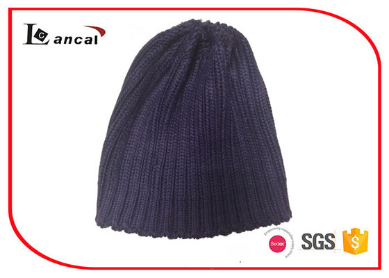 Foil Print Winter Knit Hats 95 Gram Purple Knit Beanie For Men