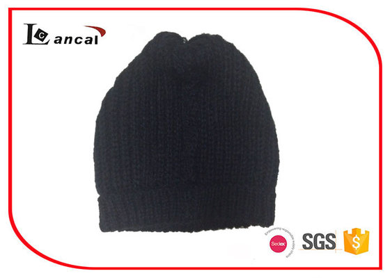 Black Brushed Custom Winter Knit Hats Paillette Decoration For Ladies
