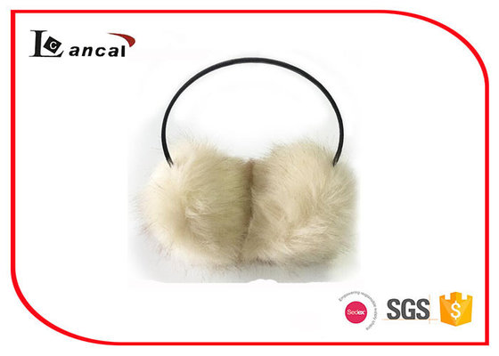 Women White Winter Ear Muffs With 100% Modacrylic Nature Color Faux Fur
