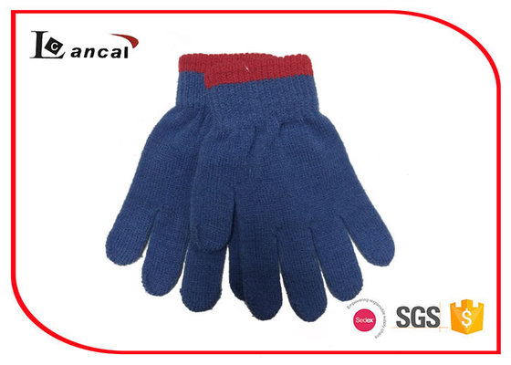Plain Winter Hand Gloves Bicolor Ribbed Edge , Winter Sports Gloves For Boys