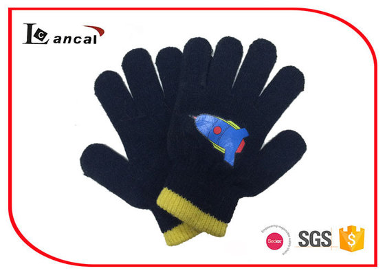 Dark Blue Kids Winter Gloves Rocket Offset Pattern Winter Proof Gloves