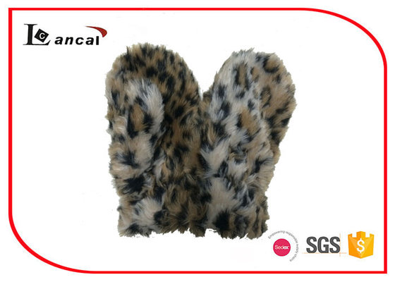 Leopard Faux Fur Winter Hand Gloves , Polar Fleece Lining Knit Winter Gloves
