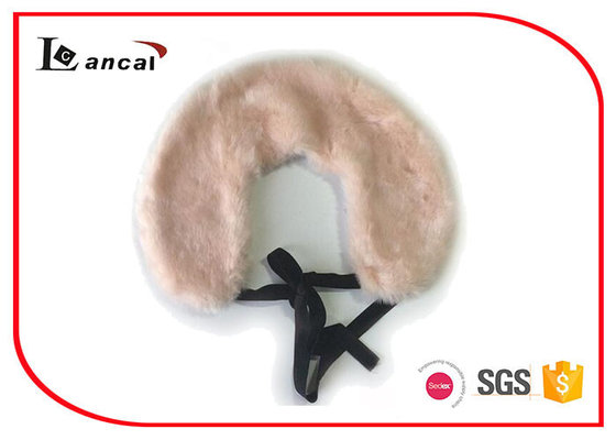 100% Modacrylic Short Faux Fur Scarf With Tie , Pink Faux Fur Neck Scarf