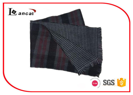 Mens Double Plaid Check Woven Shawl Heavy Brushed With Short Tassels