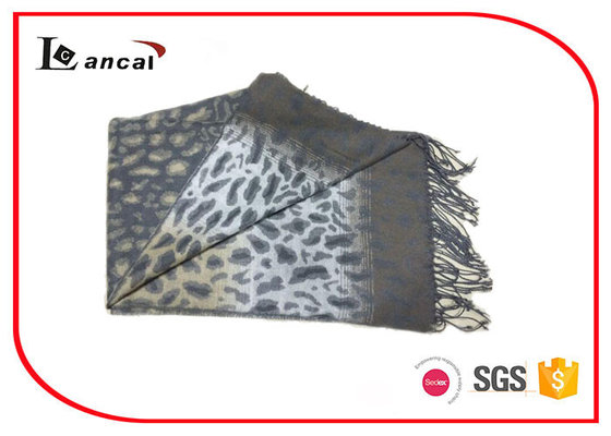 Customized Large Woven Women Wrap Shawl Leopard Brushed With Regular Tassels